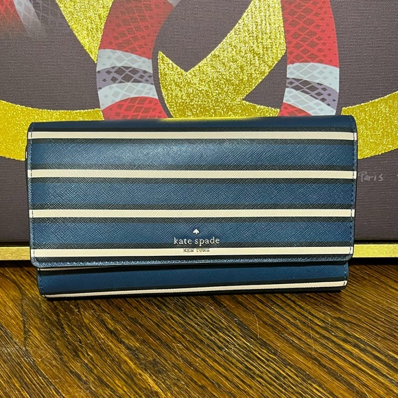 kate spade | Bags | Nwot Blue Striped Kate Spade Trifold Wallet | Poshmark